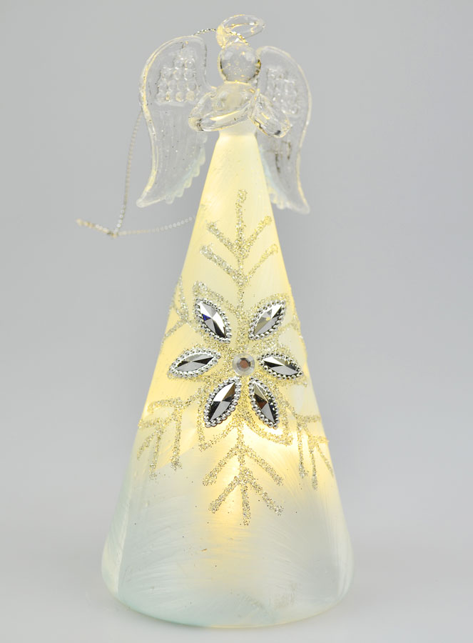 Ange de Noël en Verre Lumineux 15cm - Flocon de Neige | La Boutique des Chrétiens