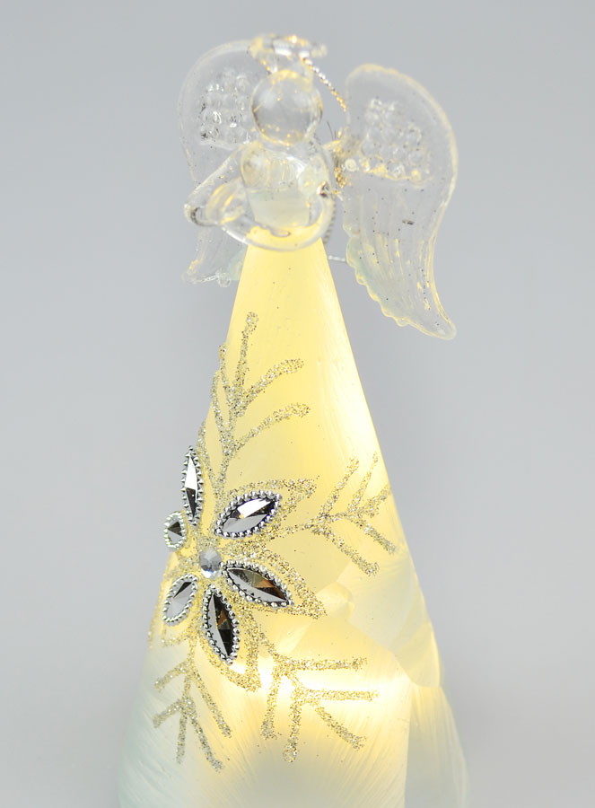 Ange de Noël en Verre Lumineux 15cm - Flocon de Neige | La Boutique des Chrétiens